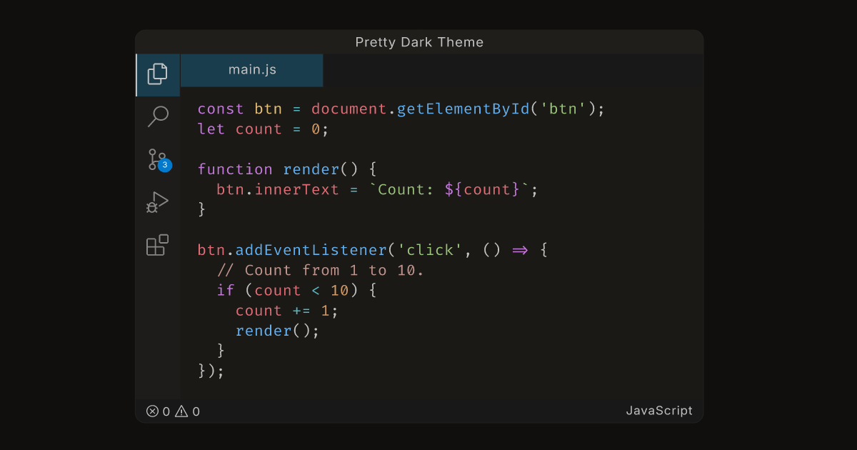 Pretty Dark Theme by CJL | VS Code Themes