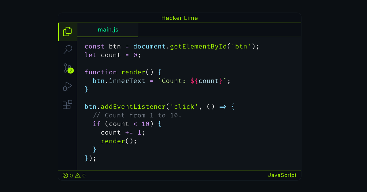 Hacker Lime Theme by Esteban Escobar | VS Code Themes