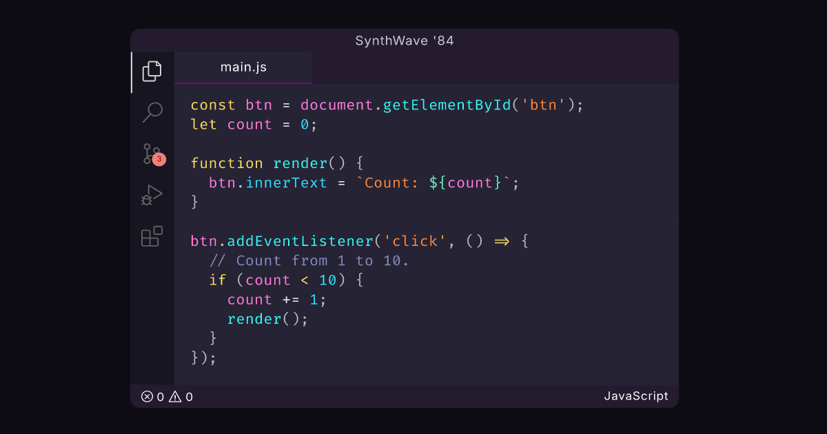 SynthWave '84 - for code server by Christoffer Ringtved2 | VS Code Themes