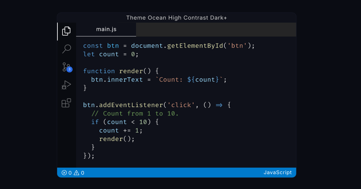 Theme Ocean High Contrast Dark Ext by Mithun | VS Code Themes