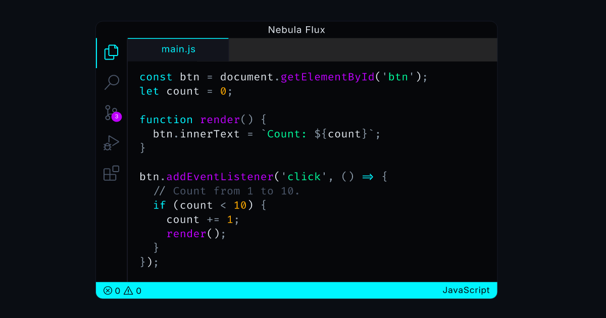 Nebula Flux: Futuristic Next-Gen Theme by Orlith Labs | VS Code Themes