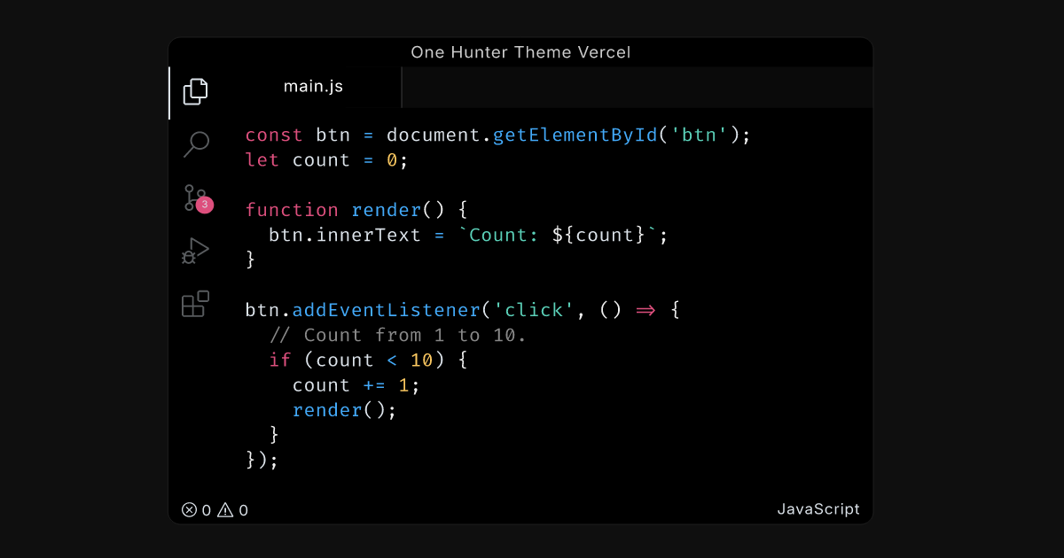 One Hunter Theme by Railly Hugo | VS Code Themes