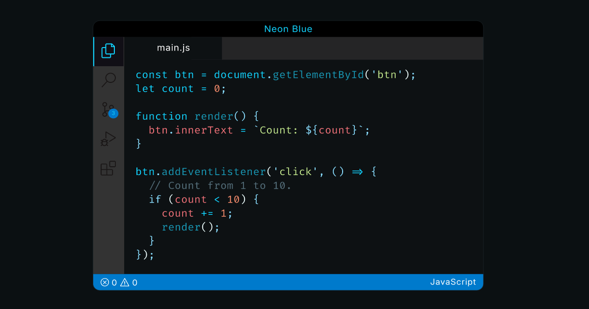 Neon Blue by Sivaprasad NK | VS Code Themes