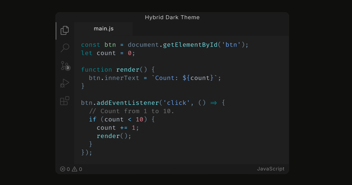 Hybrid Dark Theme by Stanislav Korchevskyi | VS Code Themes