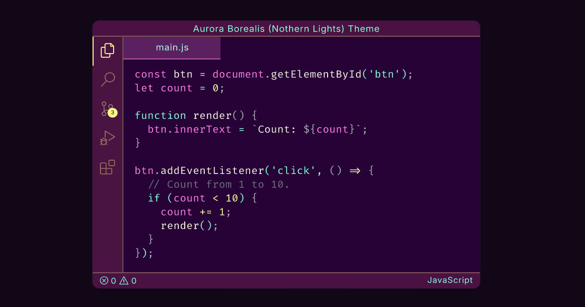 Aurora Borealis (Nothern Lights) Theme by Taman Bachani | VS Code Themes