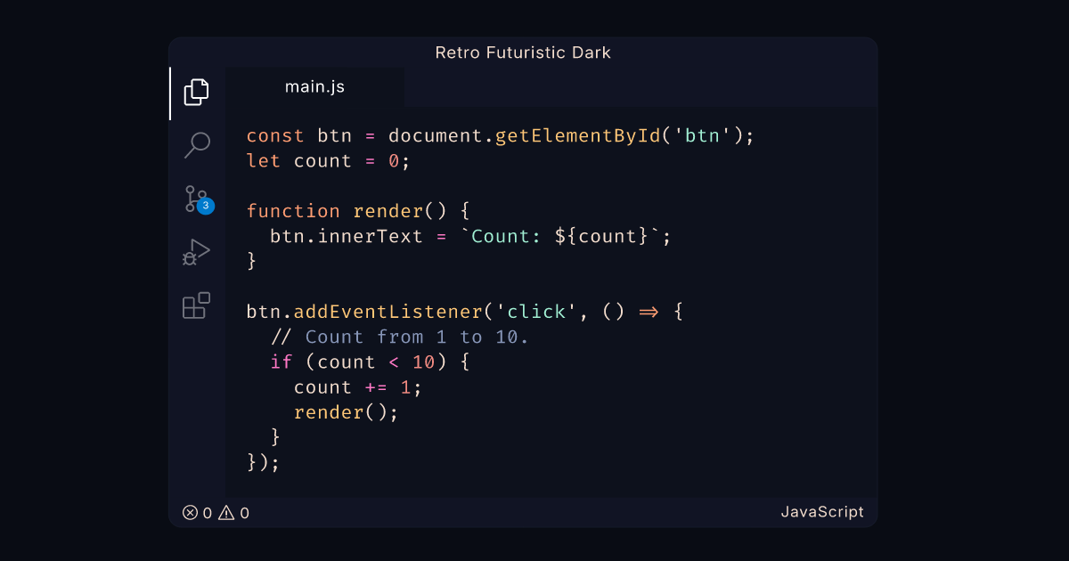 Retro Futuristic Dark theme by Trevor Aayush | VS Code Themes