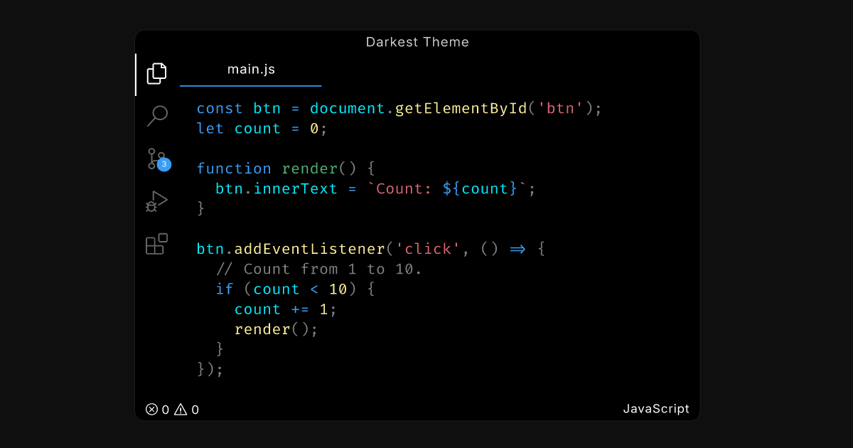 Darkest Theme Ever by Vedula Venkata Adithya | VS Code Themes