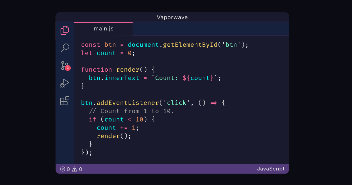 Vaporwave Neon Dreams by Andrei Isvoran | VS Code Themes