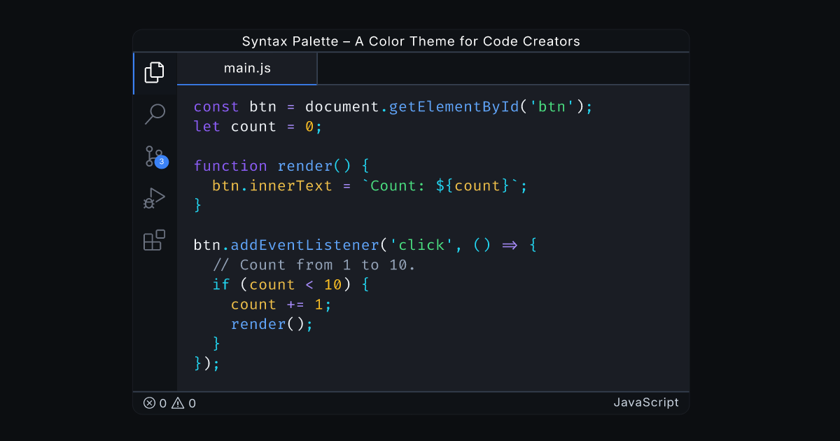 Syntax Palette – A Color Theme for Code Creators by aqsa | VS Code Themes