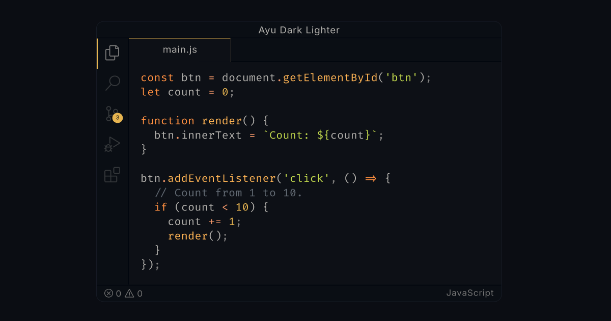 Ayu Dark Lighter by Alex Divola | VS Code Themes