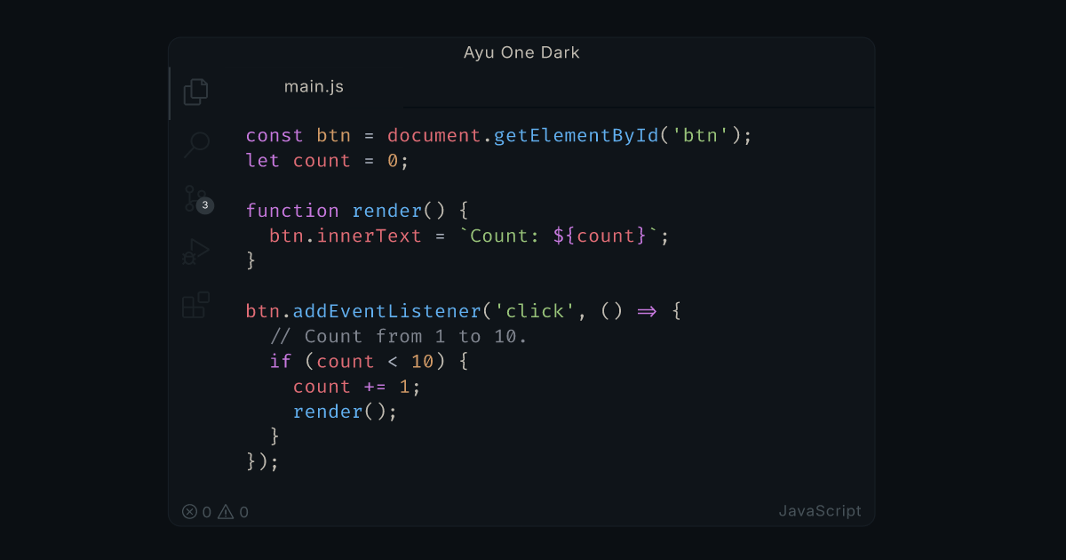 Ayu One Dark by faceair | VS Code Themes