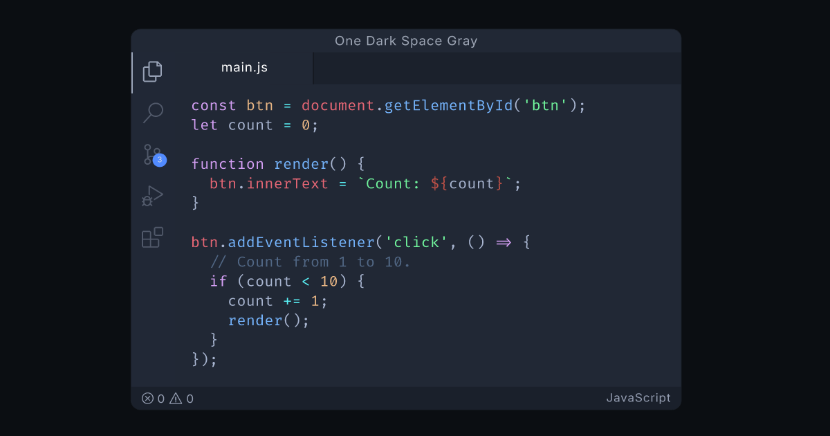 One Dark Space Gray Theme by fivepointseven | VS Code Themes