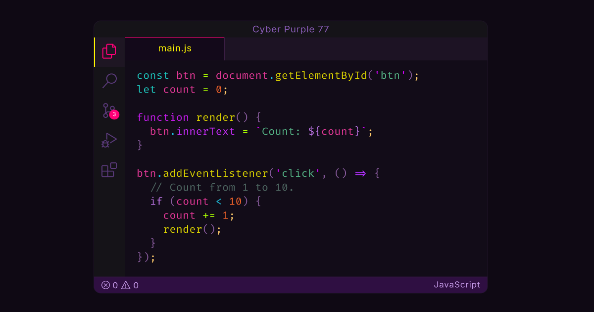 Cyber Purple 77 by flep | VS Code Themes