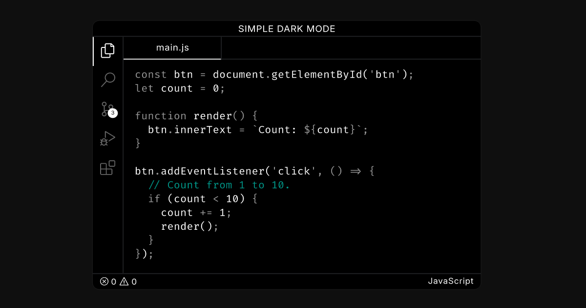 SIMPLE DARK MODE by in-the-box | VS Code Themes
