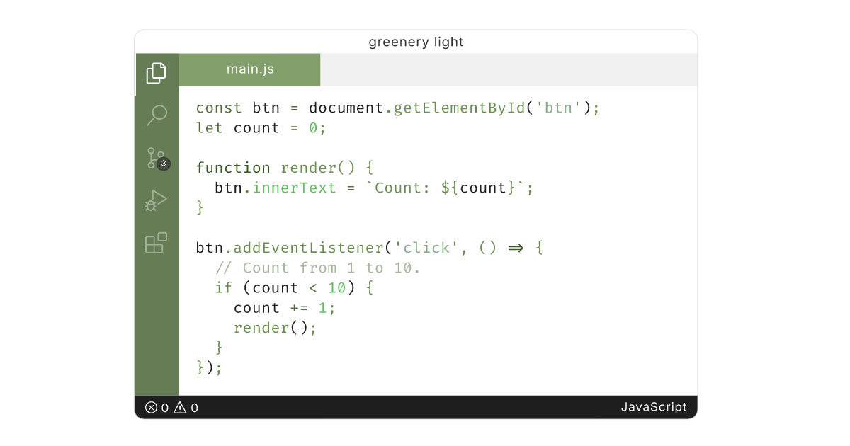 Greenery by Jared Jones | VS Code Themes