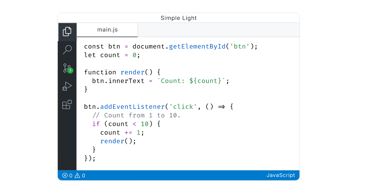 Simple Light by jiyuan0125 | VS Code Themes