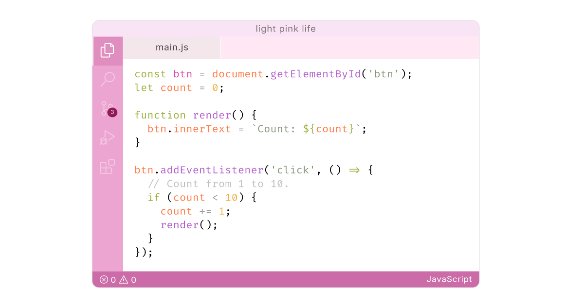 light-pink-life by JuhAlexandrino | VS Code Themes