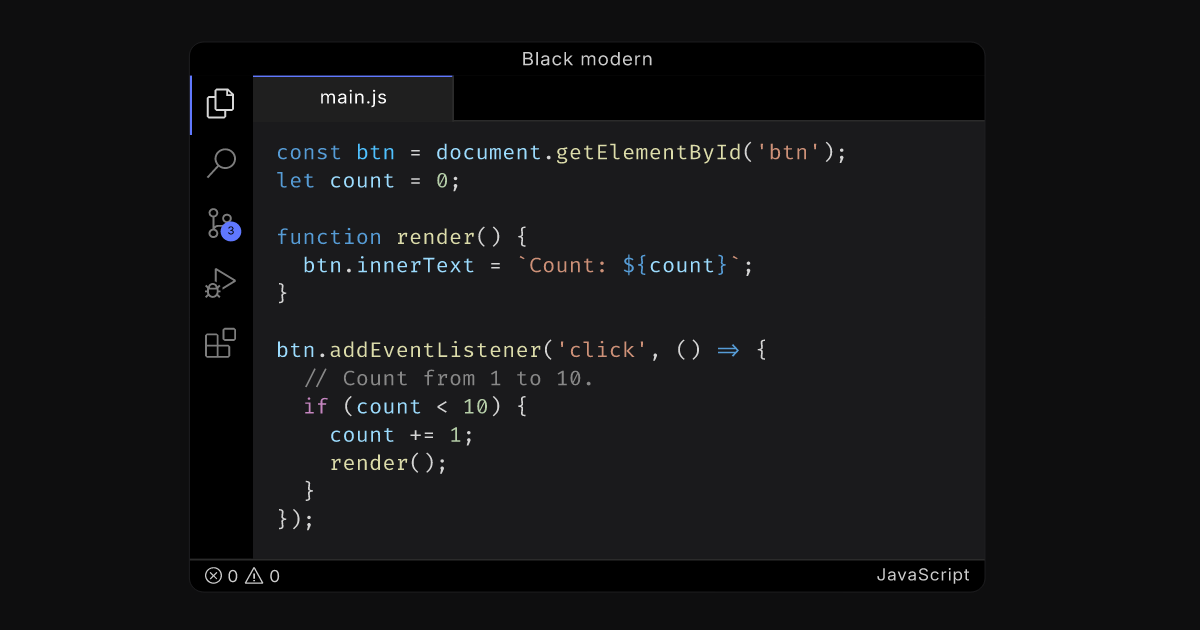 Black modern by Lluis Sanchez | VS Code Themes