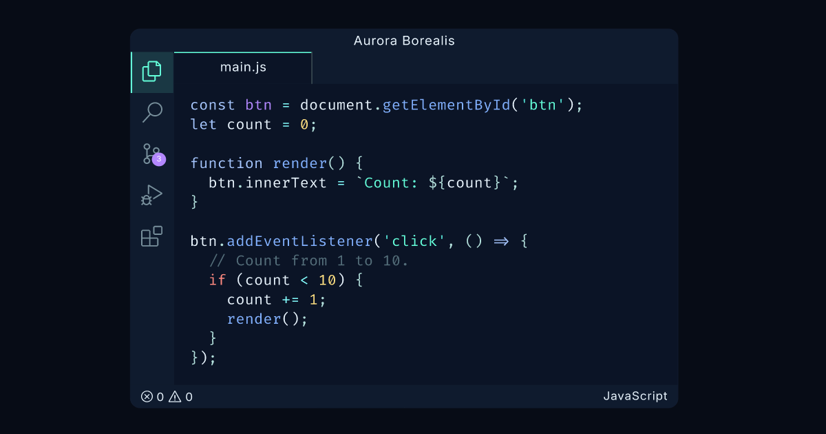 Aurora Borealis Studio Theme by lohsebhipolg2s | VS Code Themes