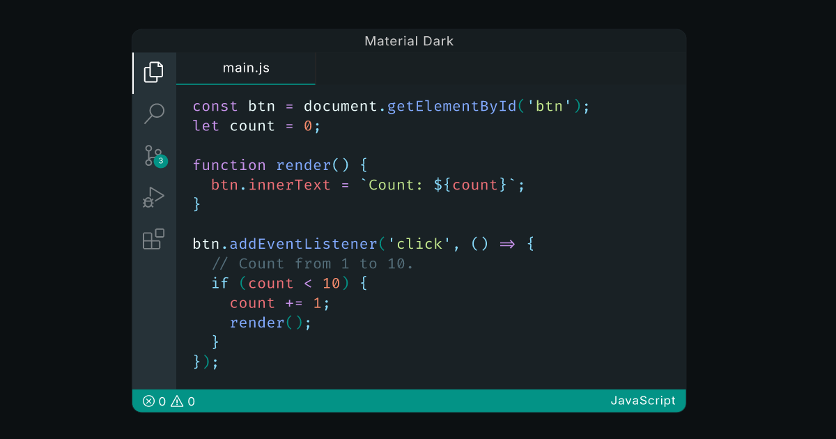 Material Dark Color Theme by Magson | VS Code Themes