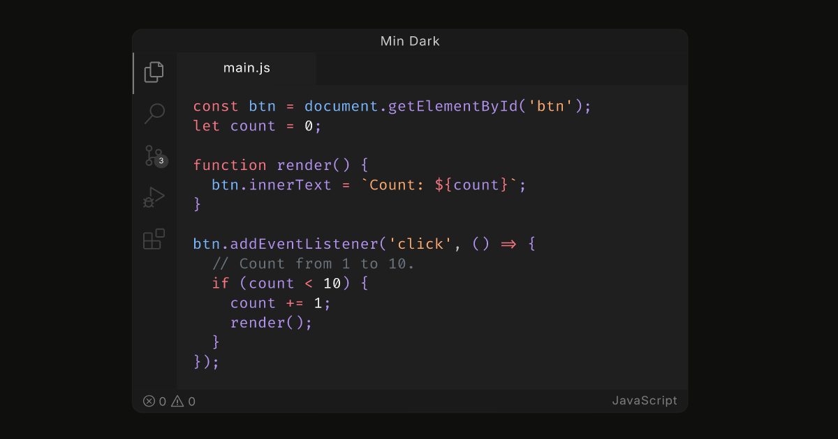Min Theme by Miguel Solorio | VS Code Themes