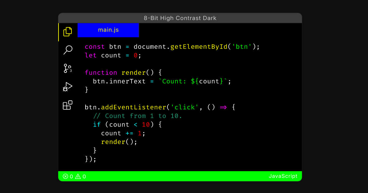 8-Bit High Contrast Dark by munjyong | VS Code Themes