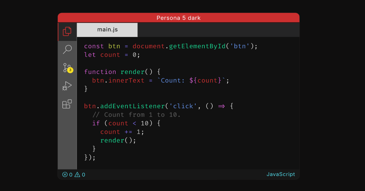 Persona 5 theme by ninjaqwert | VS Code Themes