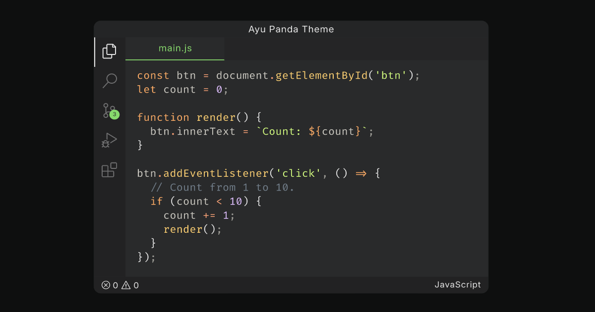 Ayu Panda Theme by shikari08 | VS Code Themes