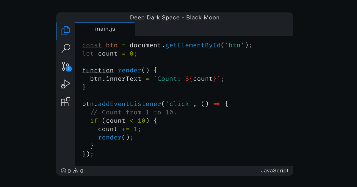 Deep Dark Space by smpl-ndrw | VS Code Themes