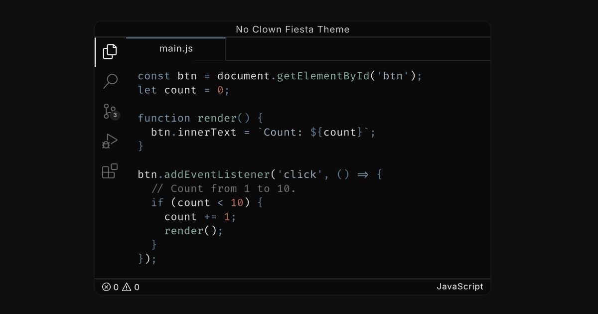 No Clown Fiesta Theme by Vincent Vu | VS Code Themes