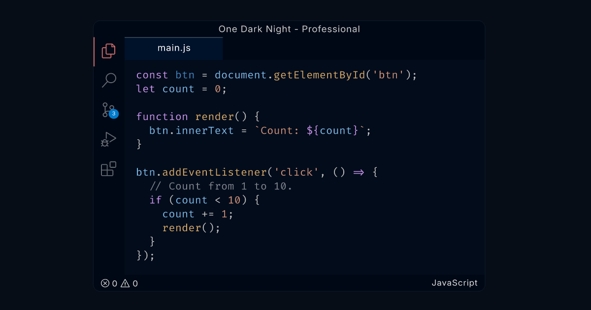 One Dark Night Theme by sojibAhmedSafi | VS Code Themes