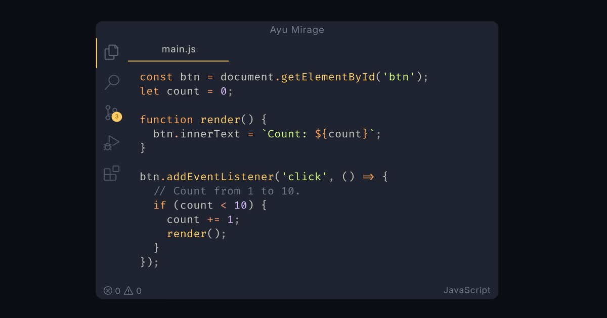 Ayu by teabyii | VS Code Themes