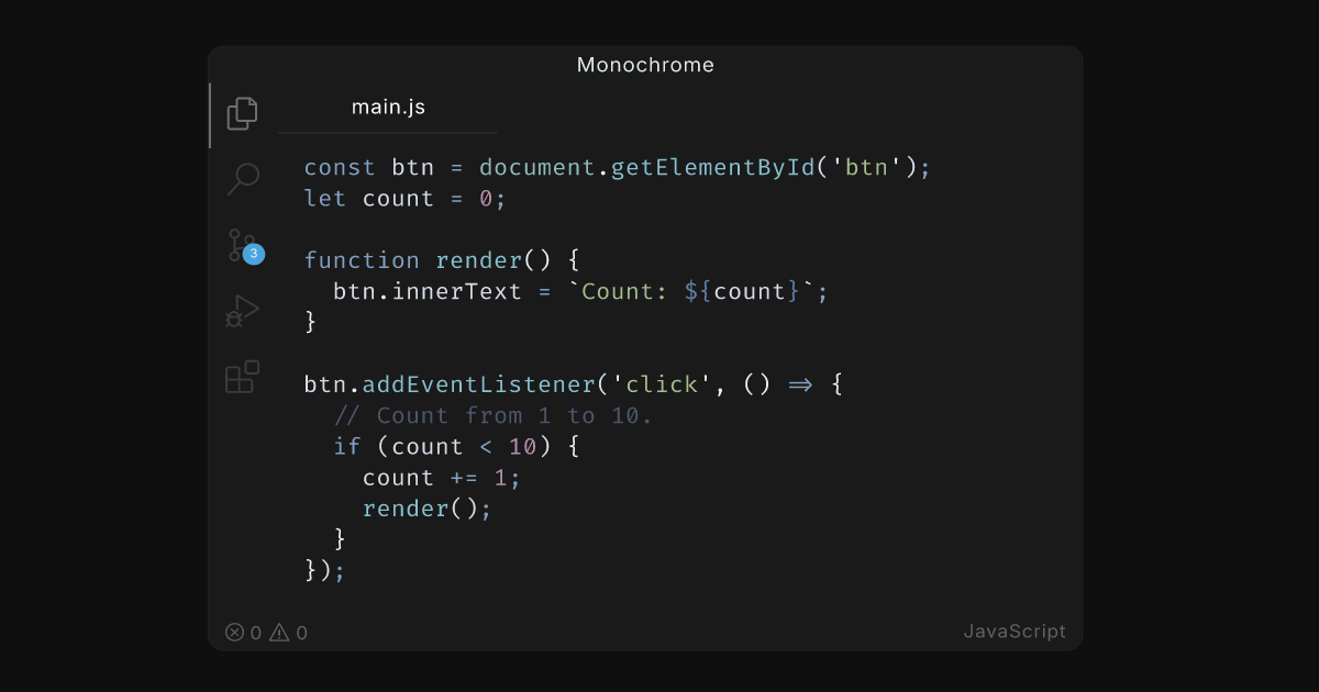 Monochrome by Toufiq Ahmed | VS Code Themes