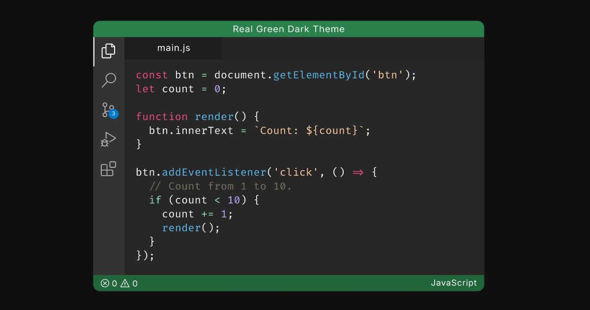 Green Dark Theme by yiliyl | VS Code Themes