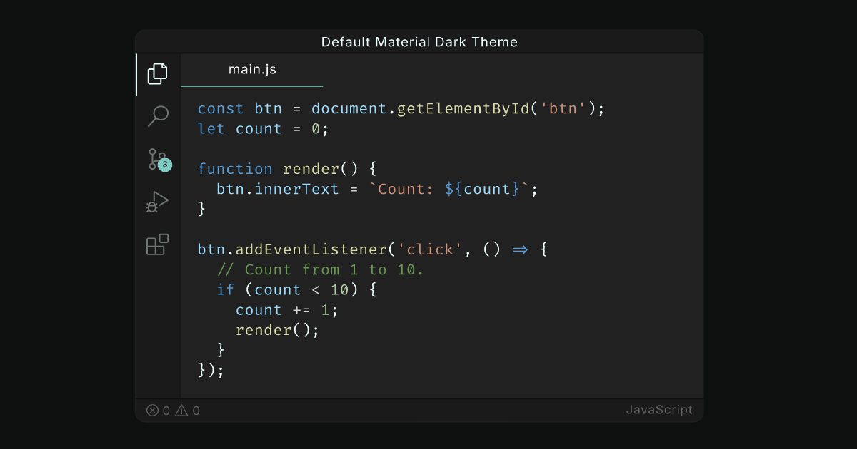 Default Material Dark Theme by yuchiu2002 | VS Code Themes